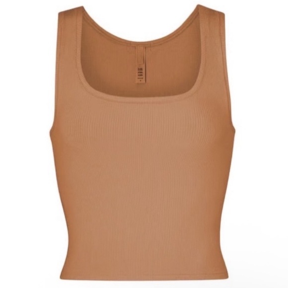 SKIMS | Tops | Skims Square Neck Tank Ribbed Caramel Size Small | Poshmark